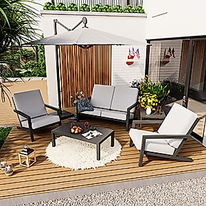 HAPPATIO Aluminum Patio Furniture 5-Piece Conversation Sets, Outdoor Patio Conversation Set, Outdoor Chairs for Garden Backyard Balcony Porch Poolside(Black)