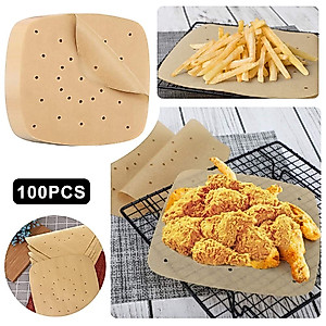 InfantLY Bright 100pcs Air Fryer Parchment Paper, 8 inch Unbleached Bamboo Steamer Paper Liners Filter Premium Perforated Papers Sheets Mat for Baking Streamer Pans Oven