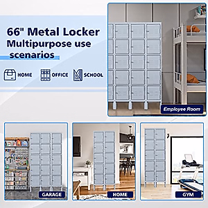 Letaya Metal Lockers, 5 Doors -66" Tall Steel Storage Cabinets Lockable for Employees, School,Gym, Home,Office,Mudroom,Industrial Lockers (Gray)