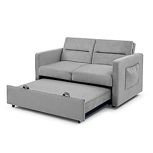 3 in 1 Convertible Loveseat Sofa with Pull-Out Sleeper Bed&Adjsutable Backrest,Multi-Functional Folding Recliner Accent Futon Sofá Chair,Upholstered Lounge Chaise Couch Armchair for Living Room
