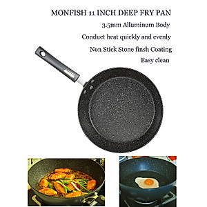Monfish Deep Frying & Wok Pan Set 12 inch wok & stir fry pan w lid,11 inch skillet frying pan w lid Non Stick Granite Stone Finish Mother Day
