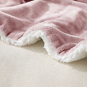 Exclusivo Mezcla 50" x 70" Large Throw Blanket, Reversible Brushed Flannel Fleece& Plush Sherpa Blanket (Dusty Pink) Decorative, Lightweight, Soft and Warm