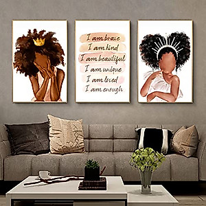 LLOSEUP Black Queen Wall Art African American Princess Queen crown Rainbow Heart Quotes Wall Art Abstract Nordic Posters Black Women Canvas Prints for Kids Room Bedroom Home Decor Unframed
