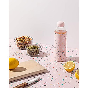 W&P Porter Glass Water Bottle w/ Protective Silicone Sleeve | Terrazzo Blush 20 Ounces | On-the-Go | Reusable Bottle for Coffee, Tea and Water | Portable
