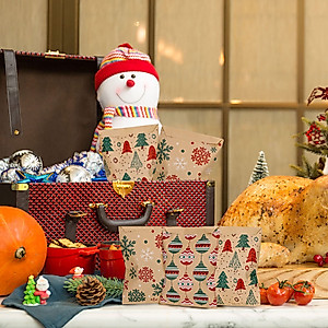 Whaline 120 Pack Christmas Kraft Treat Bags Xmas Tree Snowflake Bulb Light Prints Goodies Snack Gift Bags Red Green Candy Buffet Paper Bags for Christmas Holiday Party Favor Supplies, 4 Designs