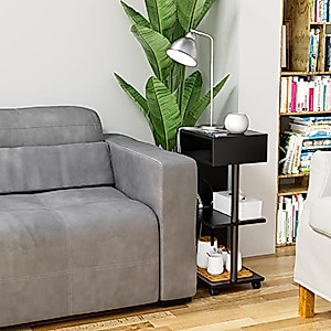 yamagahome End Table with Charging Station, 4-Tier Nightstand with Charger Station, Narrow Side Tables Living Room, Bedroom for Small Spaces, Small Bedside Table with USB Ports and Outlets, Black