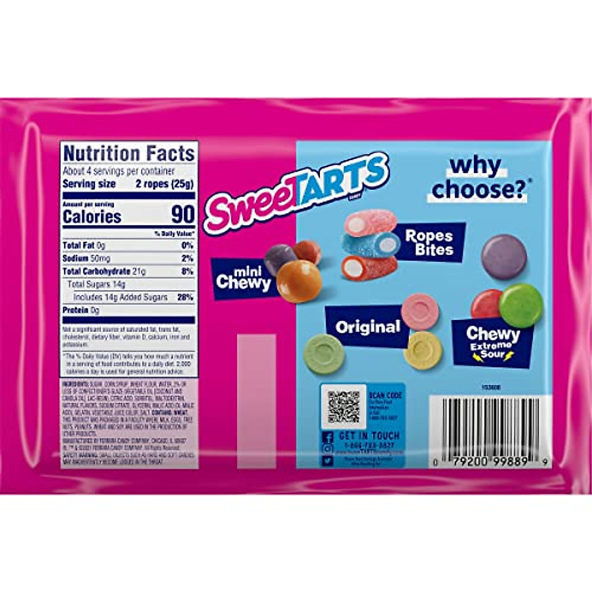 SweeTARTS Ropes, Candy, Tangy Strawberry, Soft and Chewy, Back to School Sweet Treat, 3.5 oz, 12 ct