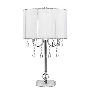 Catalina Lighting Glam Chandelier Table Lamp with Dazzling Clear Beads & Organza Pleated Shade, 23", Chrome