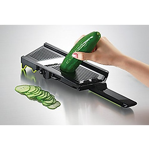Simposh Adjustable Handheld Mandoline Slicer | Smart Key for Adjustable Slice Thick/Thin Settings & Pop-up Julienne Blades | Cut Slice Julienne Fruit Vegetable Cucumber Apple Potato French Fries