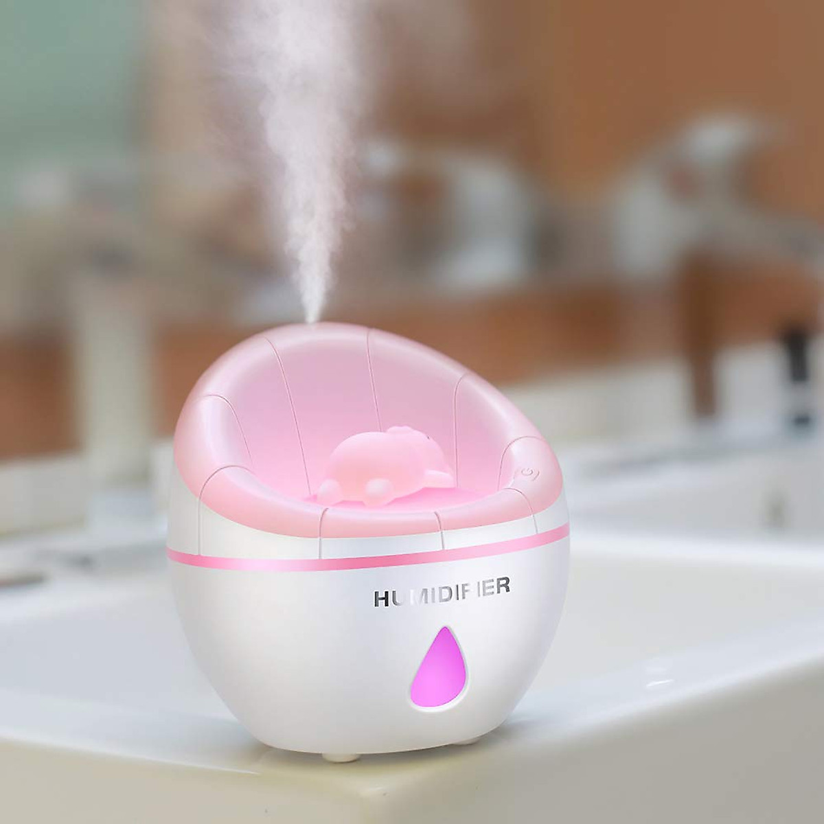 Cotree USB Small Sofa Humidifier, Mini Cool Humidifier 350ml Water Volume, One Touch Shut-Off for Home Office Bedroom (Pink)