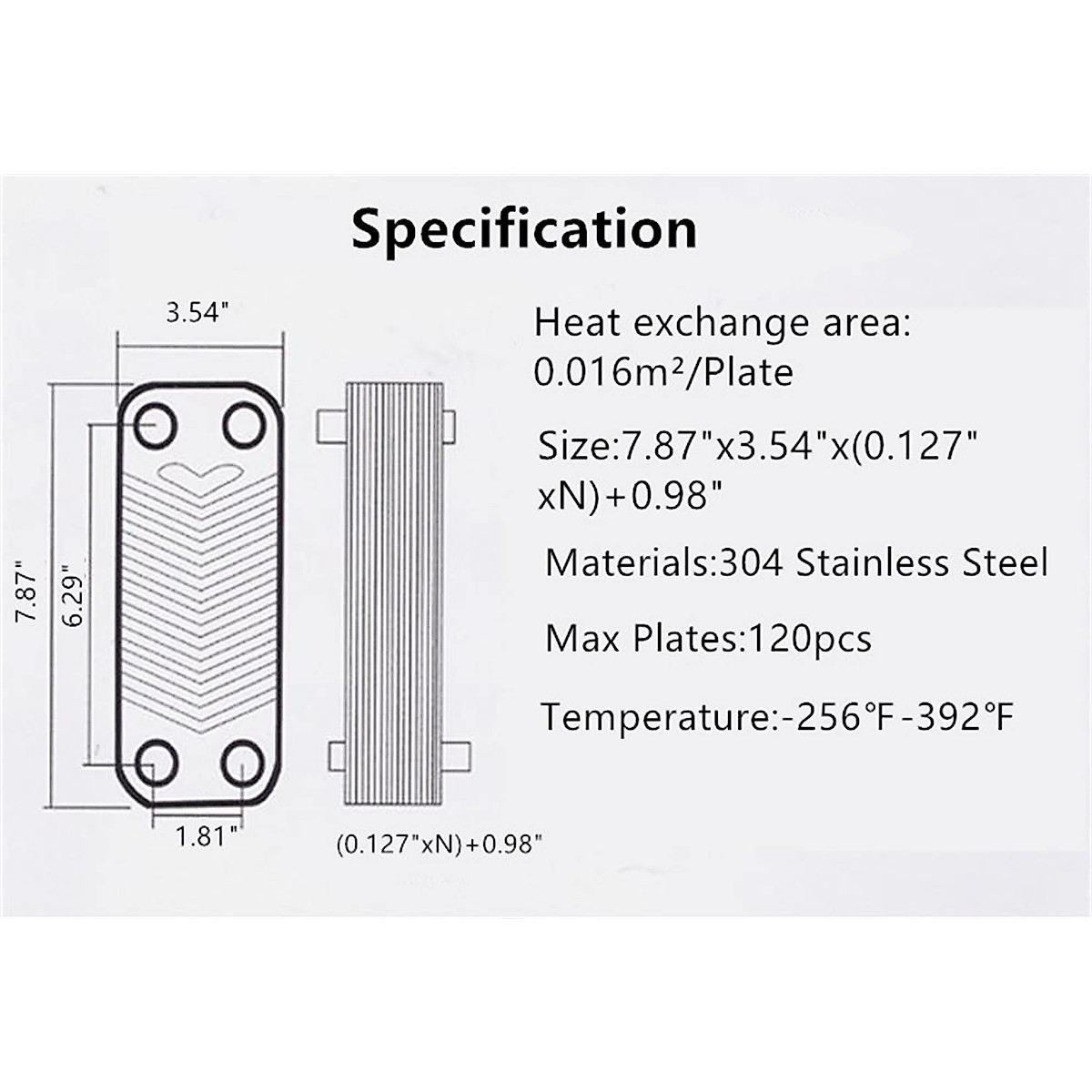 KK5 Brazed Plate Heat Exchanger Water to Water with Copper and SS304 Stainless Steel Plates for Floor Heating, Water Heating, Snow Melting