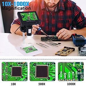 Poothoh 4.3-inch LCD Digital Microscope, 50X-1000X Magnification, Camera Handheld Microscope with 8 LEDs, for PCB/Coin Observation Soldering, Windows Compatible
