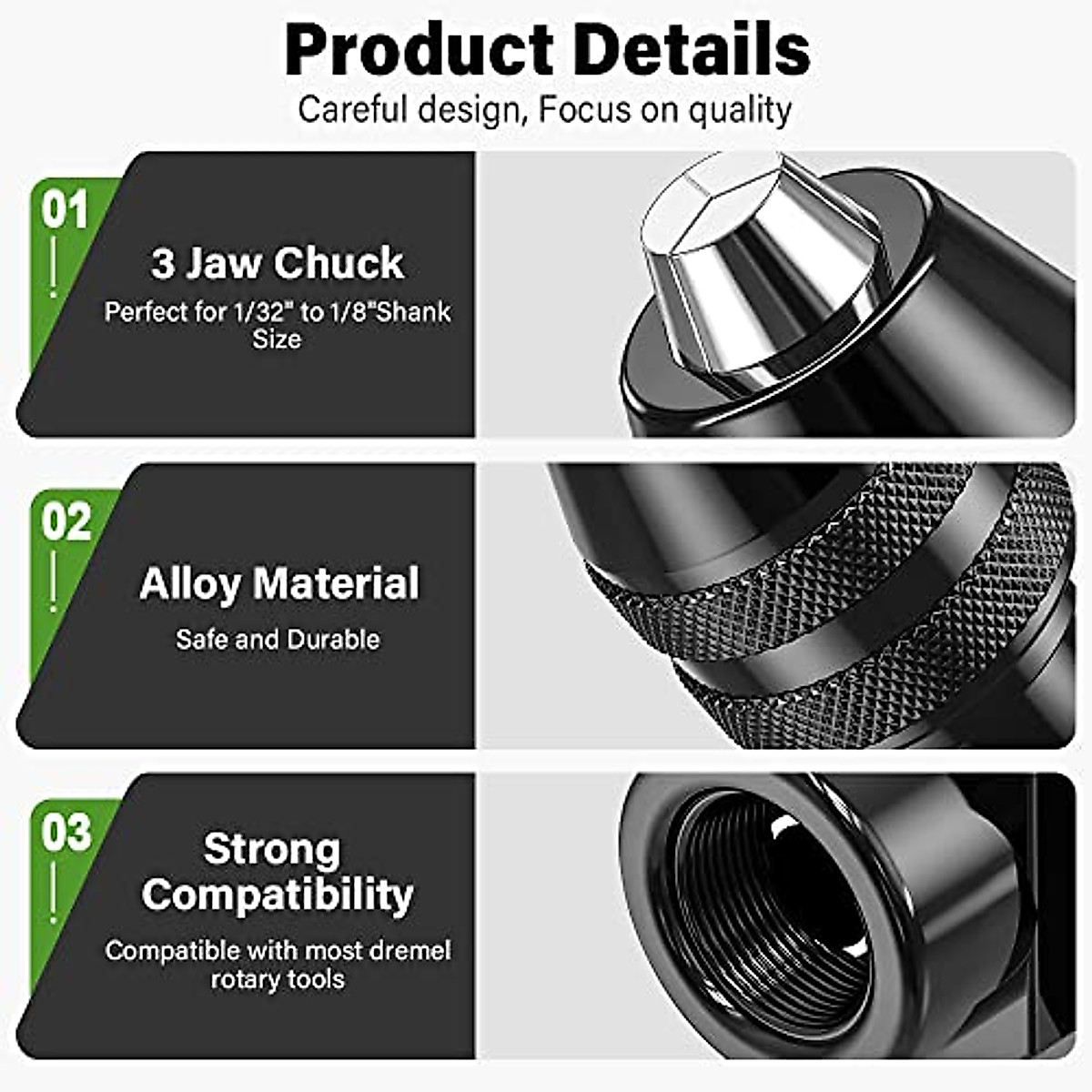 Drill Chuck Collet Set for Dremel, 15PCS Chuck Collet Kit, 0.8-3.2mm Shank Replacement 4486 Rotary Tool Keyless Quick Change Chuck Accessory with Replacement 4485 Brass Collet Metal Nut