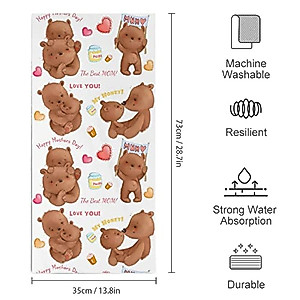 FISNAE Cute Funny Bears Mom Hand Towels Mother's Day Quote Absorbent Bathroom Towel Soft Decorative Towels for Bathroom, Hotel, Gym, Spa, Yoga 28.7 X 13.8 in
