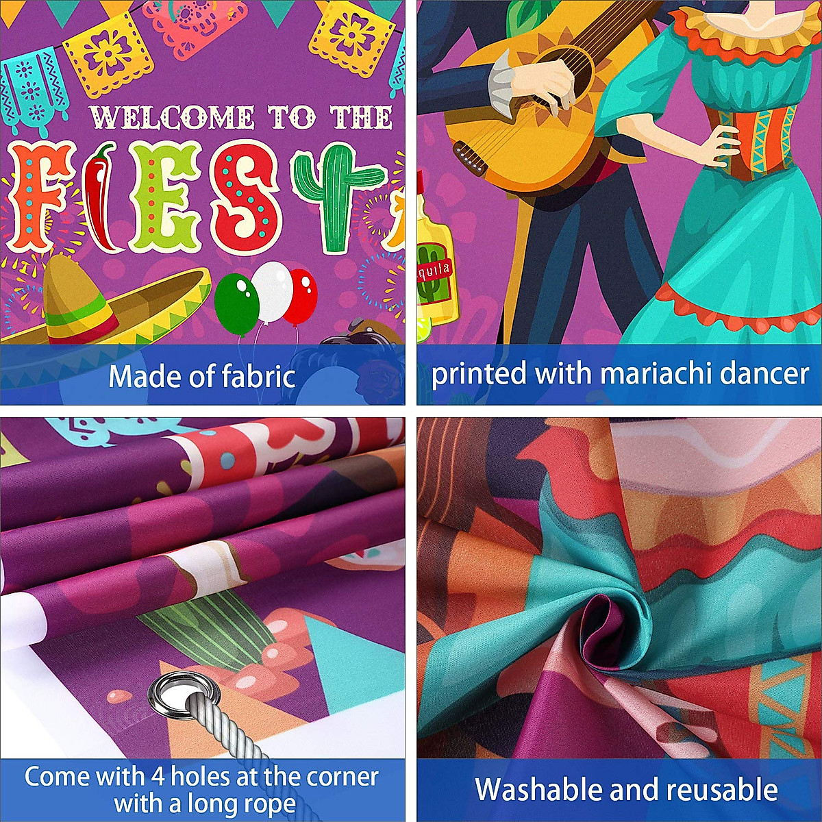 Fiesta Couple Photo Door Banner, Giant Fabric Fiesta Photo Booth Background, Funny Fiesta Games Supplies for Mexican Theme Festival, 6 x 3 ft