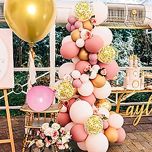 Pink White Gold Latex Balloons Kit 12 Inch, Pink Gold Confetti Balloons Party Decoration Supplies for Girl‘s Birthday Baby Shower valentines day.51pcs…