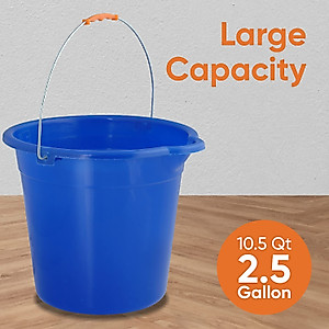 Superio Plastic Bucket 2 Gallon Bucket for Cleaning - Car Wash Bucket with Grip Handle - Royal Blue Bucket Small Durable Pail for Fishing, Mopping, Cleaning - 10 Liter Camping Buckets, 6 Pack