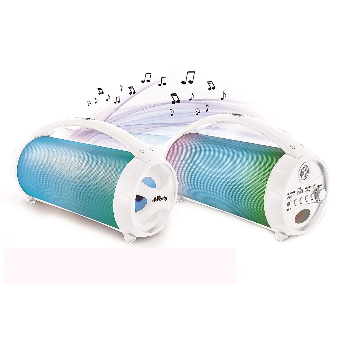 LEXIBOOK BTP585Z iParty-Portable Bluetooth Speaker with Microphone, Stereo, Light Effects, Karaoke, Wireless, FM Radio, USB, SD Card, Rechargeable Battery, White