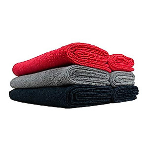 The Rag Company - Car Wash Towel - Professional Microfiber Auto Detailing and Drying Towels, Lint-Free, Streak-Free, Great for General Cleaning, 320gsm, 16in x 27in, Red + Grey + Black (6-Pack)