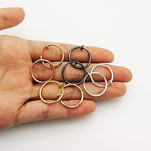 LAXPICOL Clip On Earrings Gold Silver Black Rose Gold 4PCS 0.70IN(18mm) Stainless Hoop Earrings Clip On Earrings for Women No Piercing