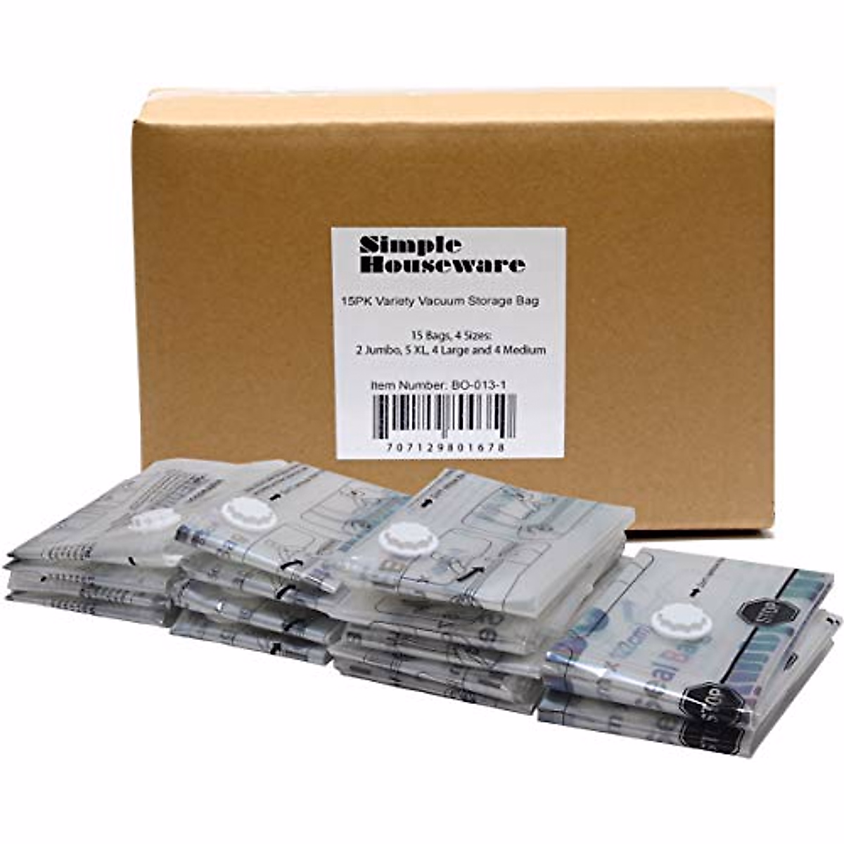 Simple Houseware 15-Pack Vacuum Storage Space Saver for Bedding, Pillows, Towel, Blanket, Clothes Bags (2-Jumbo, 5-XL, 4-L, 4-M)