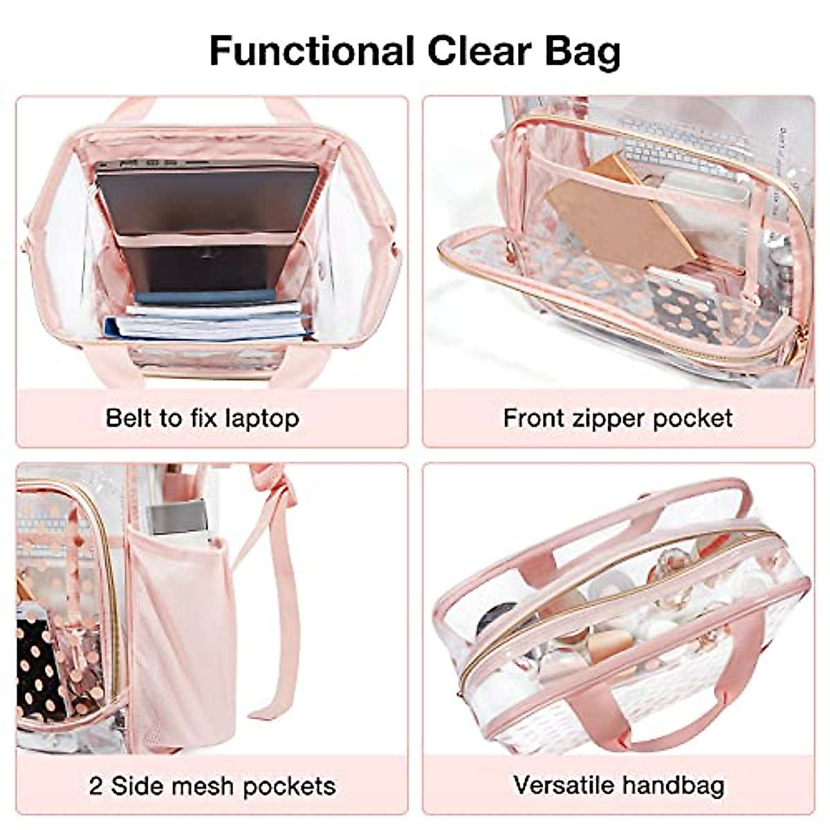 LIGHT FLIGHT Clear Backpack Heavy Duty Transparent Backpack Set See Through Bookbags Durable Backpacks for College, Security, Pink