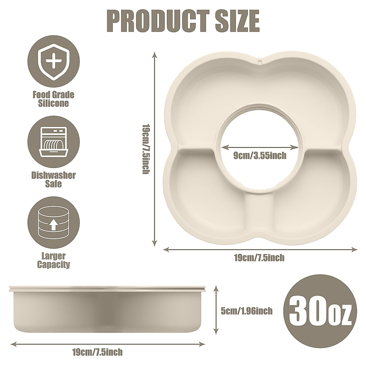 Snack Bowl with Lid for Stanley 30 oz Tumbler with Handle, Silicone Snack Tray Snack Ring for Stanley Cup Accessories, Suitable for Car Cup Holder or Outdoor, Cream