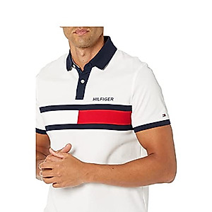 Tommy Hilfiger Men's Short Sleeve Cotton Pique Flag Polo in Regular Fit, Bright White, Medium