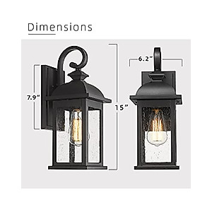 FEMILA Exterior Wall Sconce,2 Packs Outdoor Waterproof Wall Lights Fixture,E26 Socket Wall Lantern for Porch,Anti-Rust Matte Black Finish with Seeded Glass Lampshade,4FD54B-2PK BK