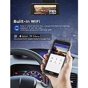 AZDOME 4K Dual Dash Cam Built-in WiFi GPS Front 4K/2.5K and Rear 1080P, with 64GB Card, Dual Dash Camera for Cars, 3.19" Display, Dashboard Camera Recorder Capacitor, Parking Mode, Support 256GB Max