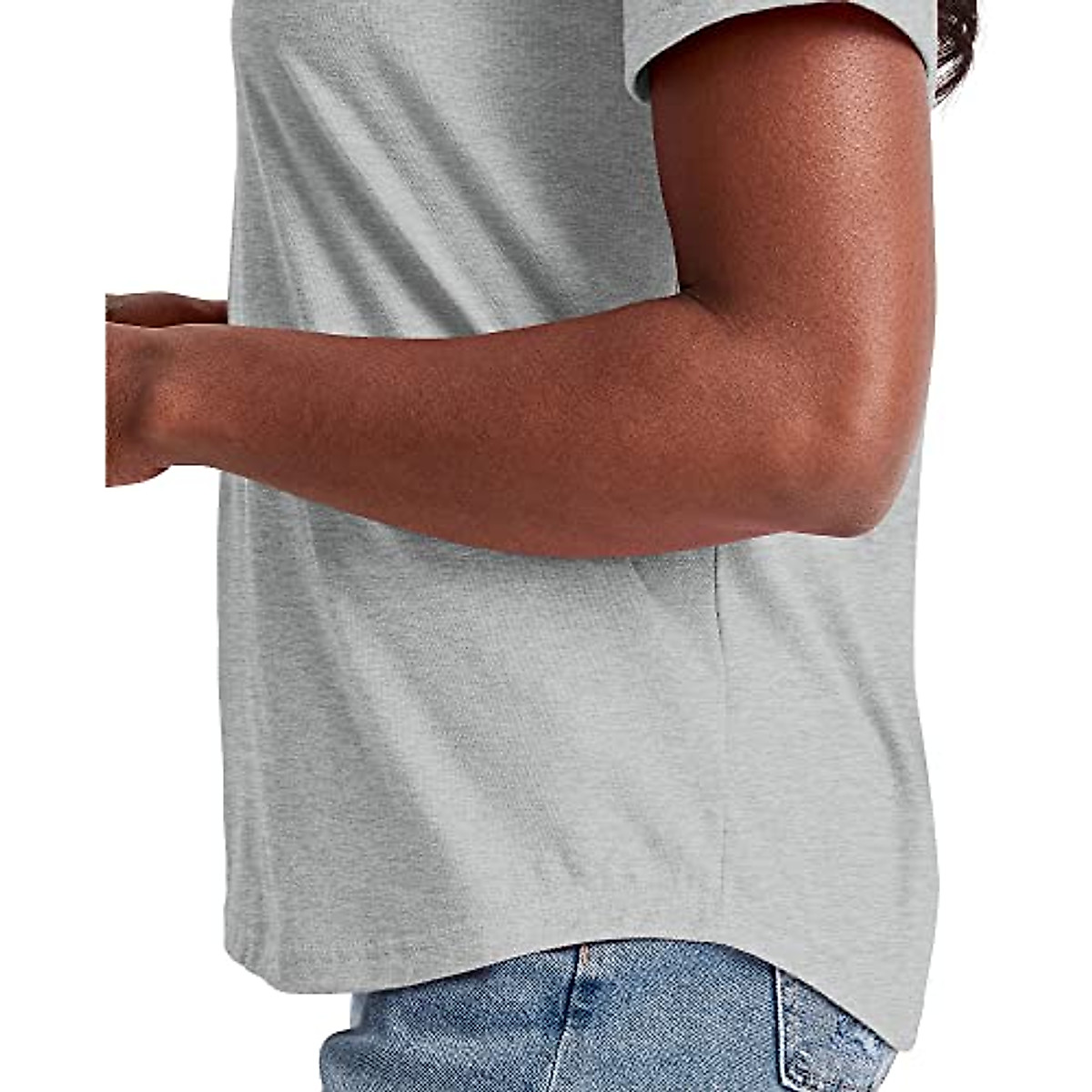 Hanes Originals Oversized T-Shirt, Cotton Crewneck Tee for Women, Curved Hem, Light Steel, Medium