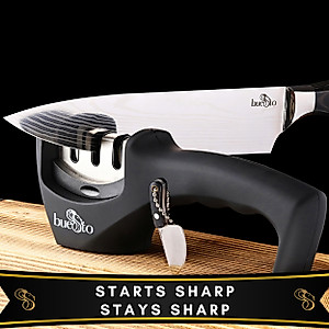 BUESTO Professional Chef Knife - 7cr17mov HC Japanese Knife - 8'' Kitchen Knife - Chefs Knife with Knife Sharpener - Ergonomic Handle Sharp Knife - Unique Gifts for Men and Women - Premium Gift Box