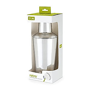 True Retro Cocktail Shaker, Stainless Steel with Strainer and Jigger for Bartending, Bar Accessories, Bartender Set, Perfect for Margarita and Liquor Drinks, 34 oz, Silver