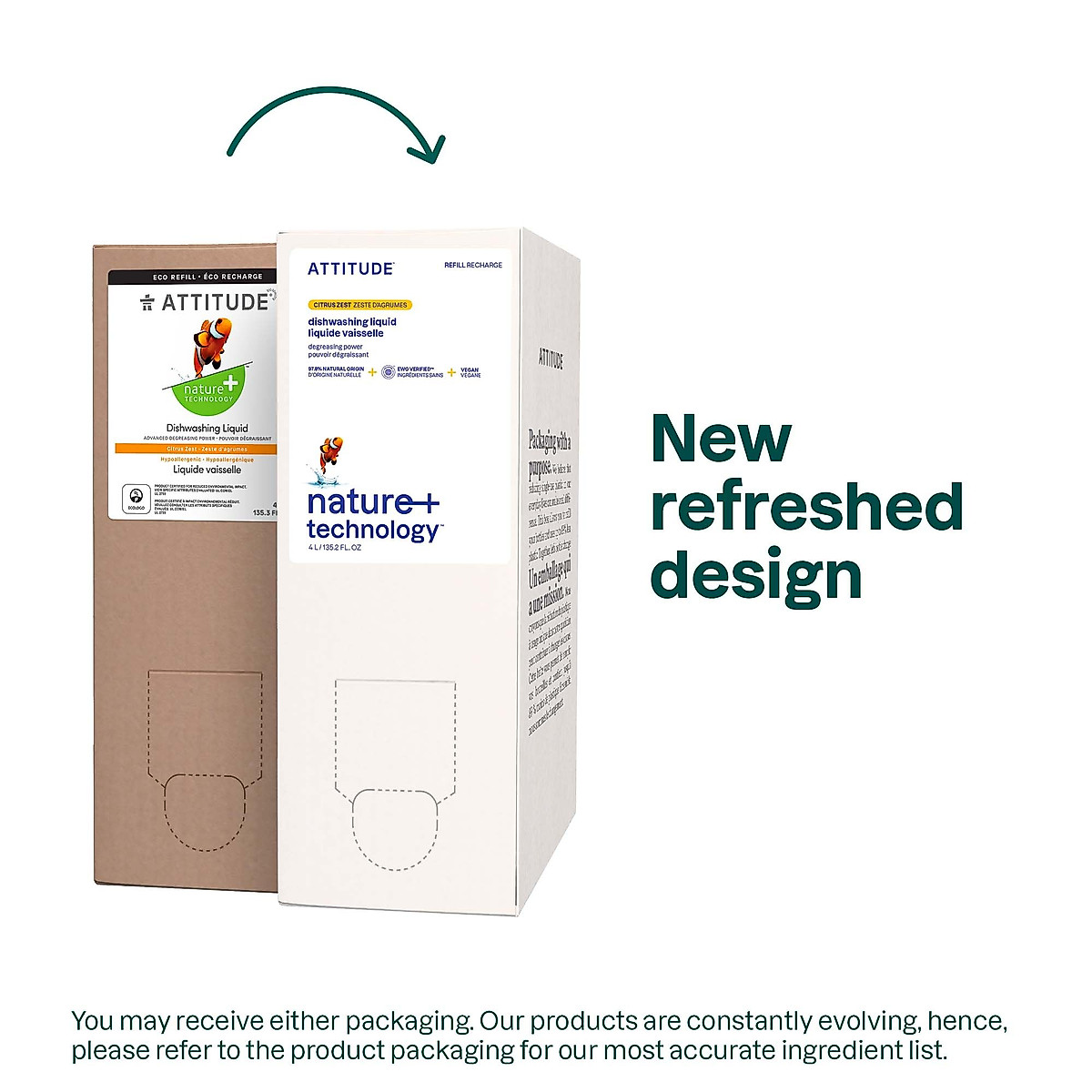 ATTITUDE Dishwashing Liquid, EWG Verified, Vegan Dish Soap, Plant Based, Naturally Derived Products, Citrus Zest, Bulk Refill, 135.3 Fl Oz