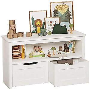 IRONCK Toy Storage Organizer for Boys and Girls with Drawers, Floor Toy Box with Wheels and Open Shelf, Storage Chest for Nursery, Playroom and Bedroom, White