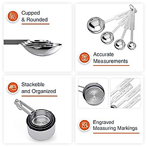 Tribal Cooking Metal Measuring Cups and Spoons Set - 8 Pieces - Professional Stainless Steel - Measuring Spoons Set - Measure Dry or Liquid Ingredients - Measuring Cups Sets for Baking and Cooking