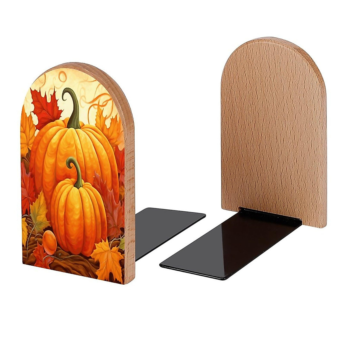 Pumpkin Autumn Harvest Book Ends Decorative Wood Bookends for Shelves Kids Room Desk Home Office Book Stoppers for Magazines,Books, DVDs, 1 Pair/2 Pieces(5x3.1 in)
