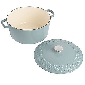Spice by Tia Mowry Savory Saffron 6Qt Cast Iron Dutch Oven w/Embossed Lid - Aqua Blue, 6-Quart