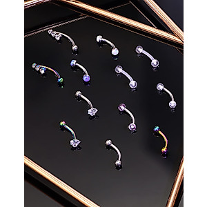 Jenxnjsjo Eyebrow Rook 16g Piercing Jewelry Rings for Women Vertical Labret Lip Hood 16 Gauge Curved Barbell Snug Earrings Belly Button Snake Frog Eyes Vch Bridge Cartilage Daith Surface Anti Tragus