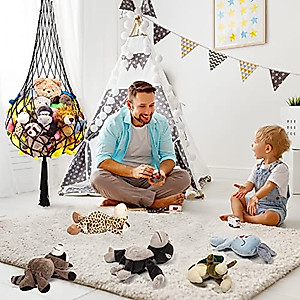 Stuffed Animal Net Or Hammock, Toy Net For Stuffed Animals, Stuffed Animal Holder With Hooks, Large Hammock For Stuffed Animals, Hanging Corner Stuffed Animal Organizer For Kids Bedroom Playroom Black