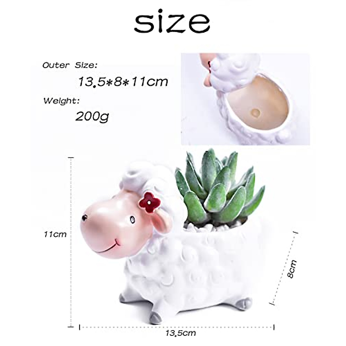 Cute Animal Sheep Small Flower Pot with Drainer Garden Flower Pot Resin Succulent Potted Bonsai Plant Stand Home Desk Mini Ornaments Without Plants