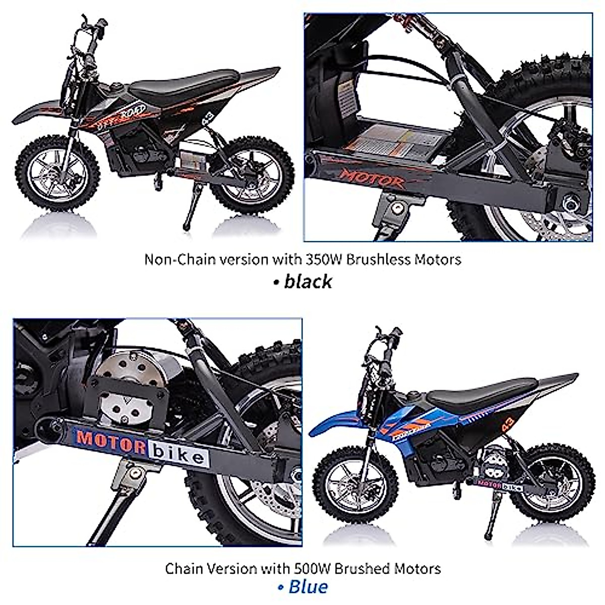 36V Kids Ride on Dirt Bike,15.5MPH Fast Speed Electric Battery-Powered Off-Road Motorcycle with 350W Brushless Motor,Max Load 175 lbs,LED Light,Leather Seat,Disc Brake,Air-Filled Tires,(Black)