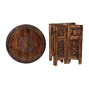 Goroly Home Solid Wood Hand Carved Accent Table, Side Table, Entryway Table, Wooden End Table, Octagonal Wooden Table - 18 Inch Round Top x 18 Inch High - Burnt