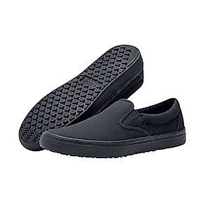 Shoes for Crews Merlin, Slip-On, Men's, Women's, Unisex, Slip Resistant Work Shoes, Black Canvas, Men's Size 6.5, Women's Size 8