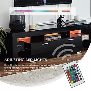 Ugijei Black LED TV Stand for 75 Inch TV, Modern Entertainment Center with Storage, TV Table for Bedroom, Living Room