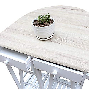 ACLULION 3 Piece Drop Leaf Dining Tables for Small Spaces, Small Rolling Dining Table Set for 2 with 2 Drawers, Space Saving Dining Table with 2 Chairs and Handle for Kitchen and Dining Room (White)