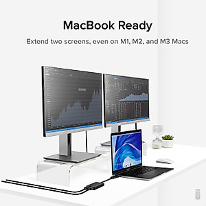 Plugable Dual Monitor Adapter for M1/M2/M3/M4 macOS Systems, Windows, ChromeOS. Broad Compatibility - Thunderbolt, USB-C, USB 3.0 to HDMI Adapter for Dual Monitors 1920x1080 @60Hz, SMI Driver Required