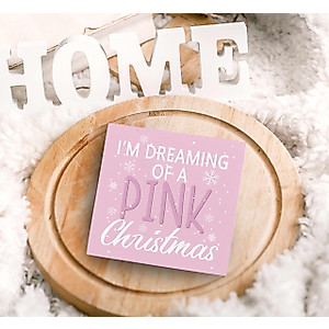 SRADMO Im Dreaming Of A Pink Christmas Wood Box Sign Desk Decor, Pink Christmas Decor Wooden Box Sign Decoration For Home Office, Pink Christmas Decorations, Pink Desk Decor Shelf Table Decor