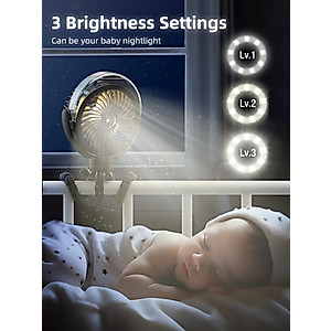 Misting Stroller Fan, 6000mAh Battery Operated Portable Fan with Light & 360° Pivoting, Personal Fan with Flexible Tripod for Baby, Office, Travel,Treadmill,Outdoors