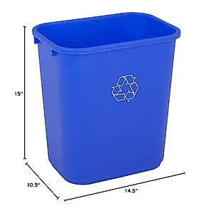 Continental Commercial 2818-1 Rectangle Recycling Waste Basket, 28-1/8 Qt, 14-1/2 x 10-1/2 x 15 in, Blue